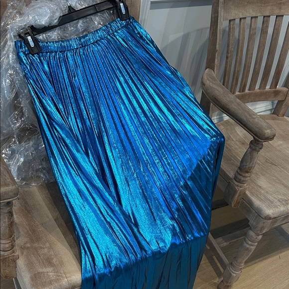 Skirts | Metallic Pleated Midi Skirt In Blue Raspberry | Poshmark